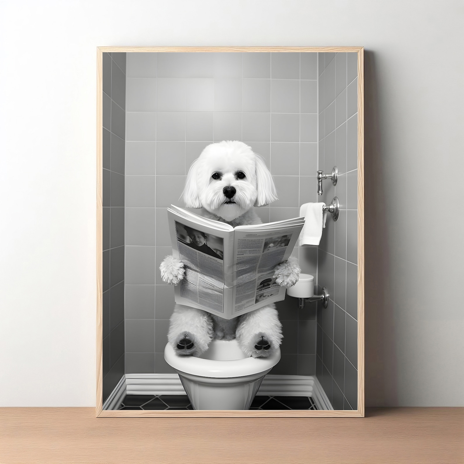 Bichon Frise Wall Art, Funny Bathroom Decor, Bichon Frise in Toilet ...