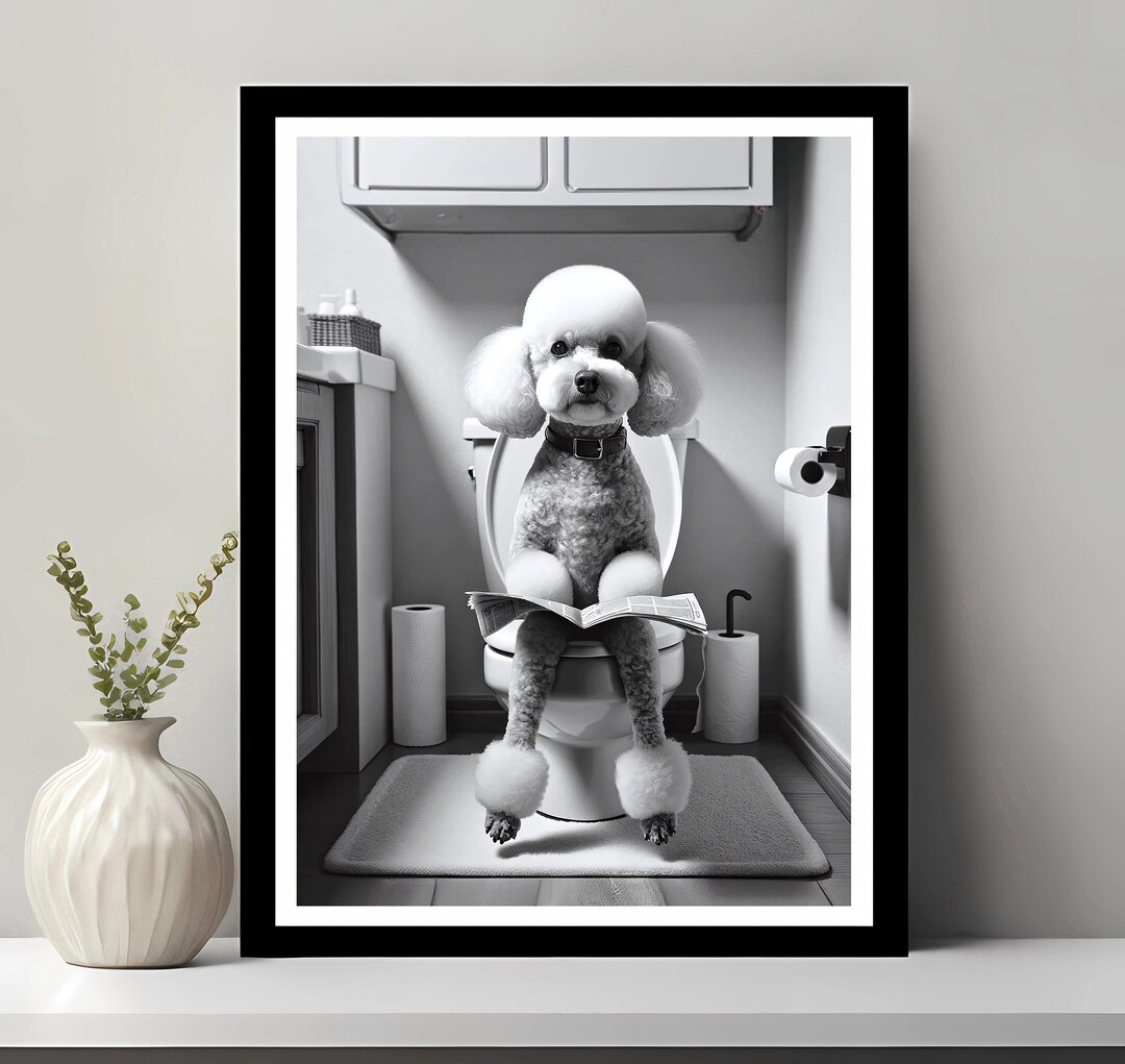 Poodle Wall Art, Funny Bathroom Decor, Poodle in Toilet, Animal in ...