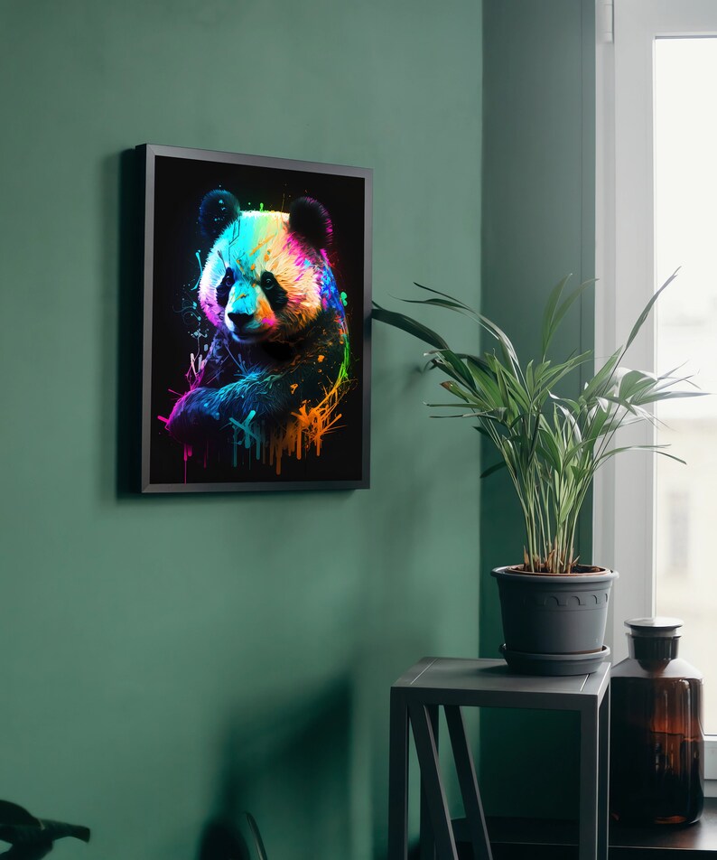 Colourful Panda Wall Wall Art Neon Panda Poster Panda Wall - Etsy