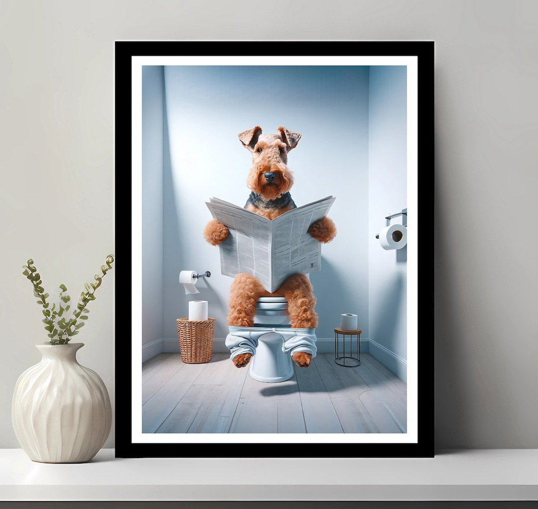 Welsh Terrier Wall Art, Funny Bathroom Decor, Welsh Terrier in Toilet ...