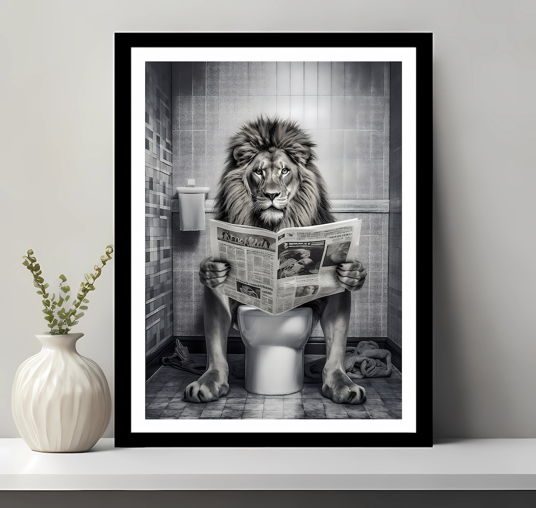 Lion Print, Funny Bathroom Decor, Lion in Toilet, Animal in Toilet ...