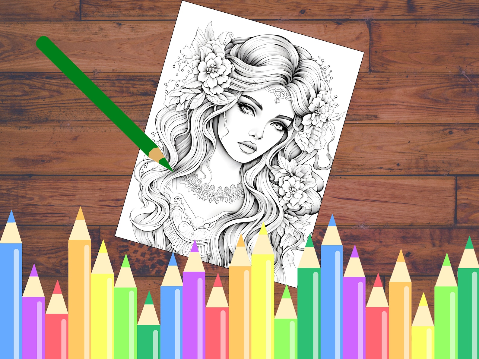 20 Flower Princess Coloring Book, Printable PDF, Grayscale Coloring ...