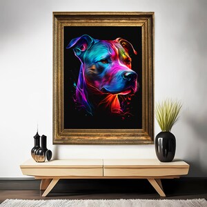 Colourful Neon Pitbull Wall Wall Art | Neon Pitbull Poster | Pitbull ...