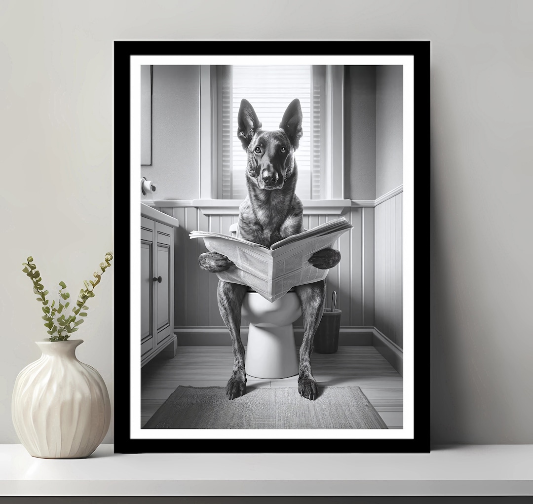 Dutch Shepherd Wall Art, Funny Bathroom Decor, Dutch Shepherd in Toilet ...