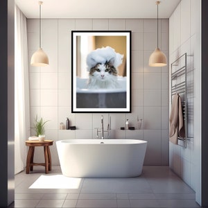 Cute Cat in Tub Printable Wall Art, Cat Wall Art, Bathroom Kids Art ...