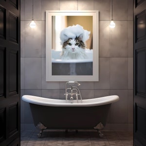 Cute Cat in Tub Printable Wall Art, Cat Wall Art, Bathroom Kids Art ...