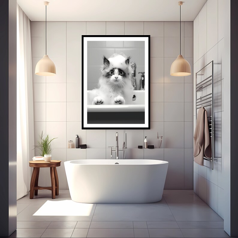 Cute Cat in Tub Printable Wall Art | Cat Photo | Cat Art | Bathroom Art ...