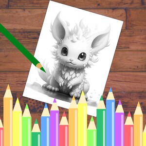 30 Cute Fantasy Creatures Coloring Book, Baby Forest Dragon Fantasy ...