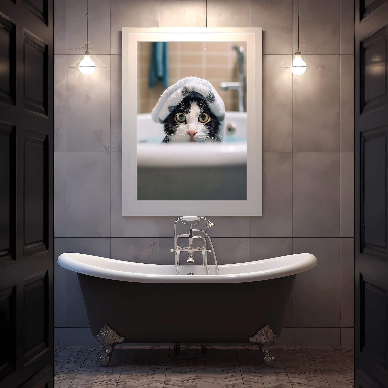 Adorable Cat in Tub Printable Wall Art Bathroom Wall Art - Etsy