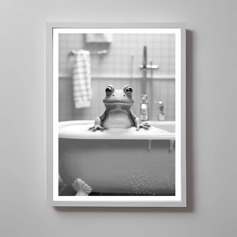 Cute Frog in Tub Printable Wall Art, Bathroom Wall Art, Bathroom Kids ...