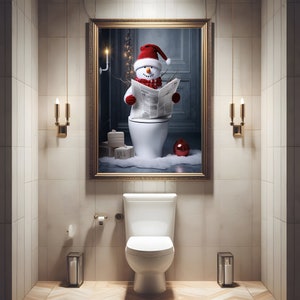 Snowman Art, Funny Bathroom Decor, Snowman in Toilet, Funny Christmas ...