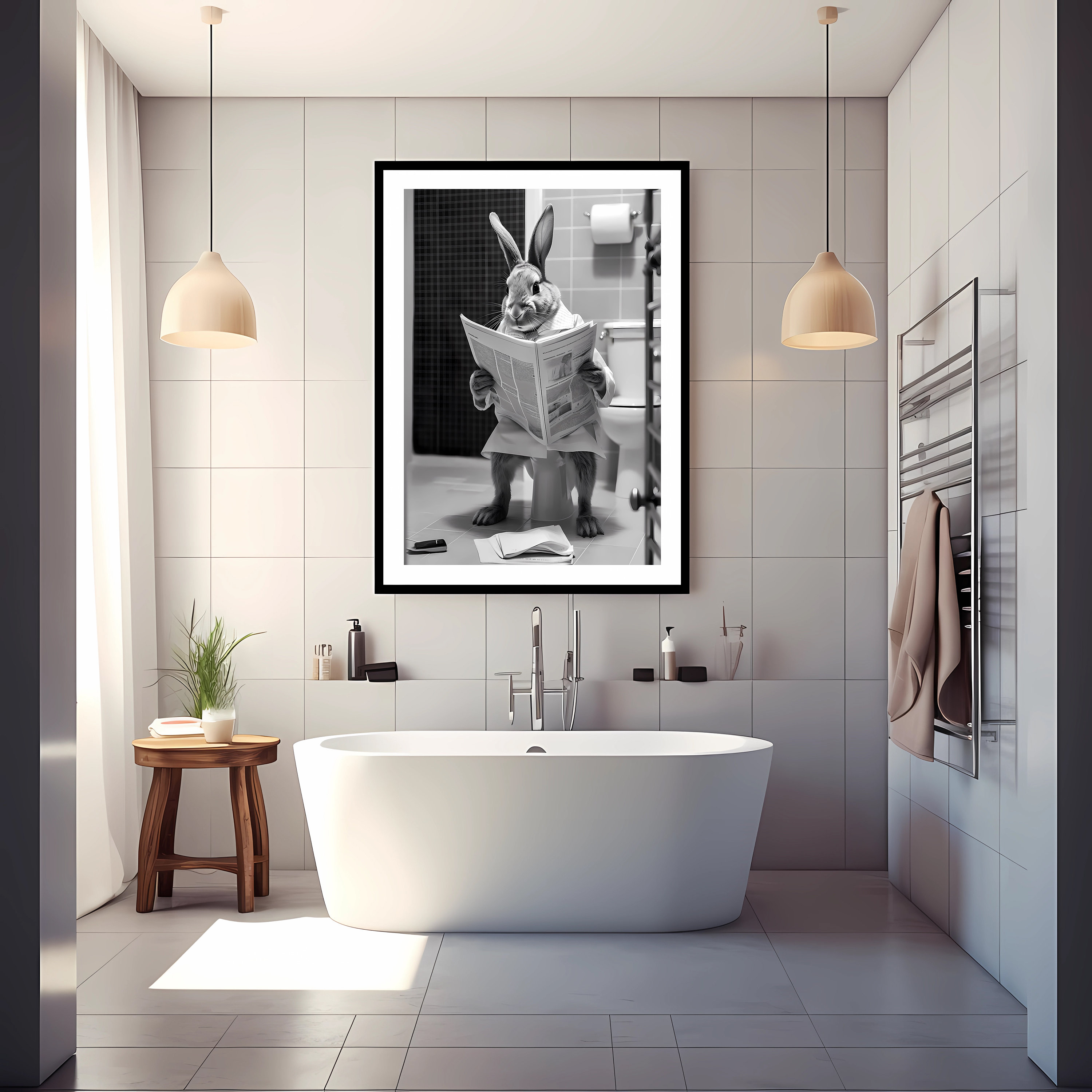 Rabbit Print Funny Bathroom Decor Rabbit in Toilet Animal - Etsy
