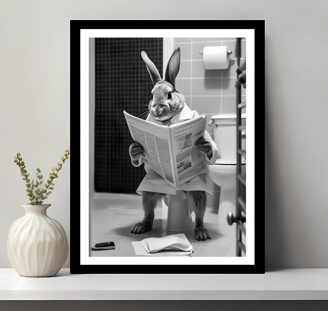 Rabbit Print, Funny Bathroom Decor, Rabbit in Toilet, Animal in Toilet ...