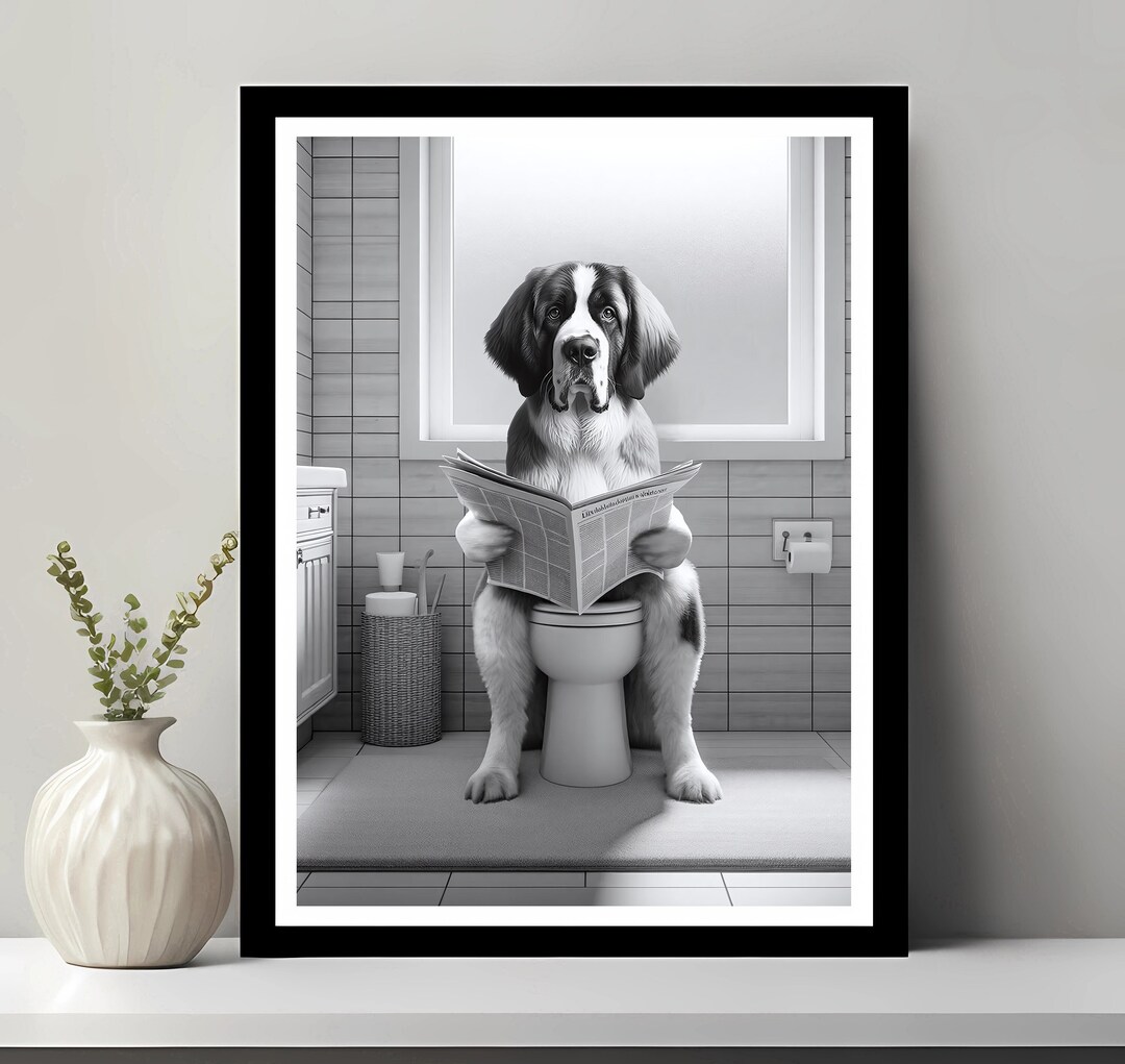 Moscow Watchdog Wall Art, Funny Bathroom Decor, Dog in Toilet, Animal ...