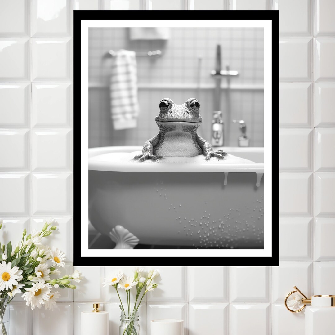 Cute Frog in Tub Printable Wall Art, Bathroom Wall Art, Bathroom Kids ...