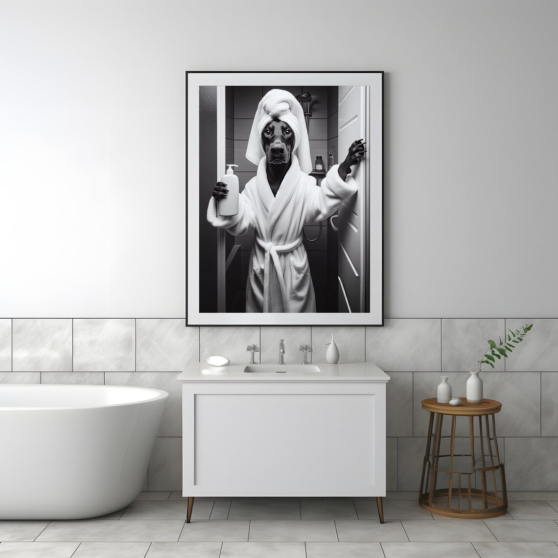 Doberman Pinscher Wall Art, Bathroom Art Print, Doberman Pinscher Photo ...