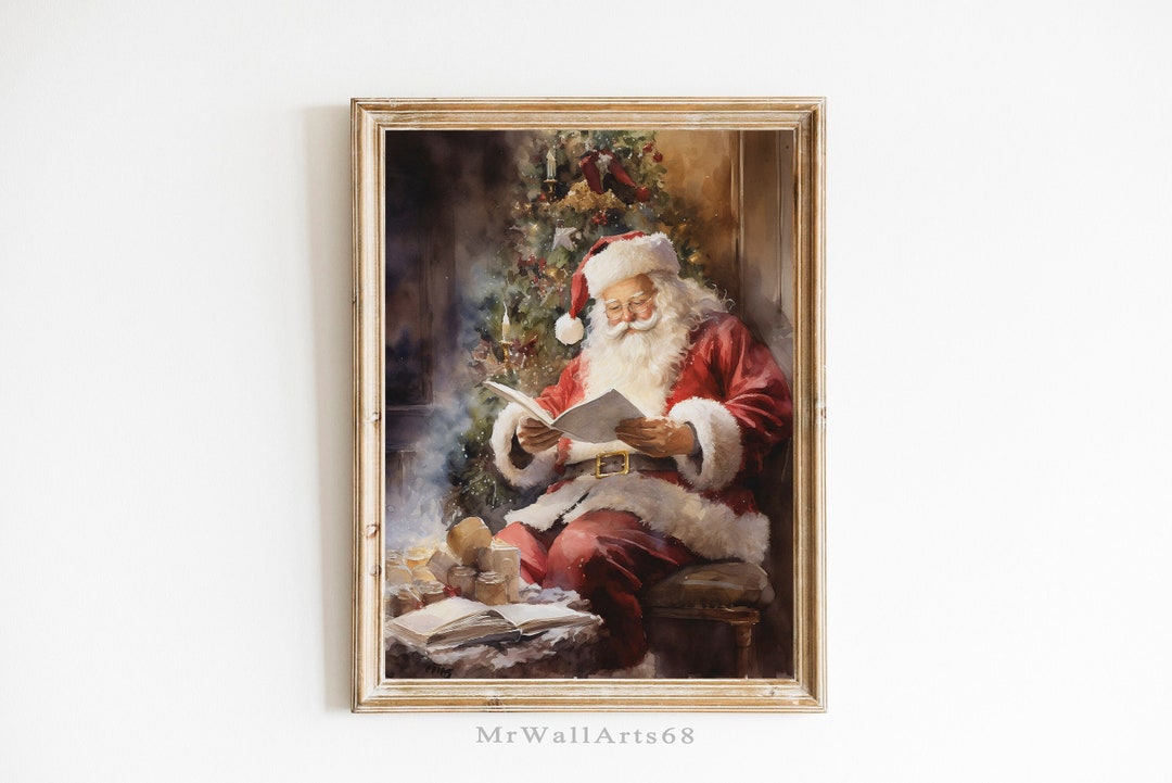 Santa Reading Book Print, Vintage Christmas Print, Christmas Decor ...
