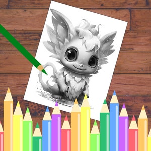 30 Cute Fantasy Creatures Coloring Book, Baby Forest Dragon Fantasy ...