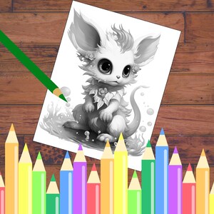 30 Cute Fantasy Creatures Coloring Book, Baby Forest Dragon Fantasy ...