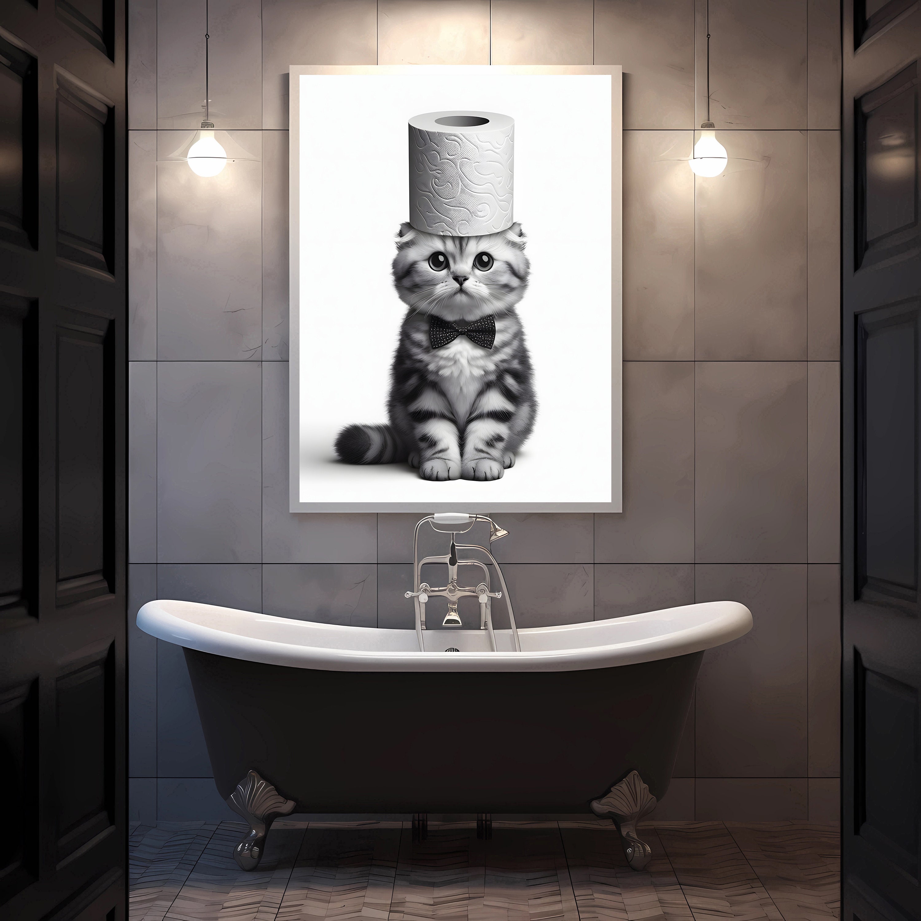 American Curl Wall Art, Funny Bathroom Decor, Animal in Toilet, Toilet ...