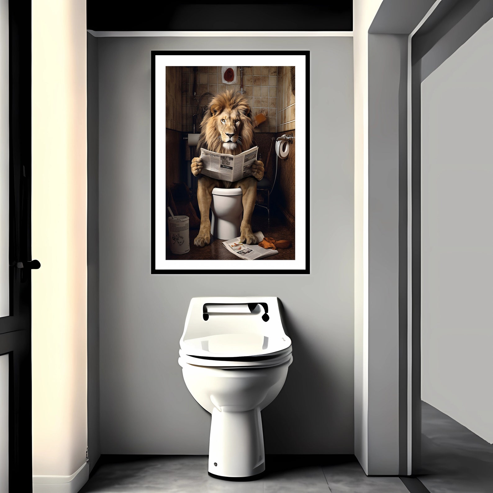 FUNNY BATHROOM PRINT Lion, Kids Bathroom Print, Lion in Toilet, Animal ...