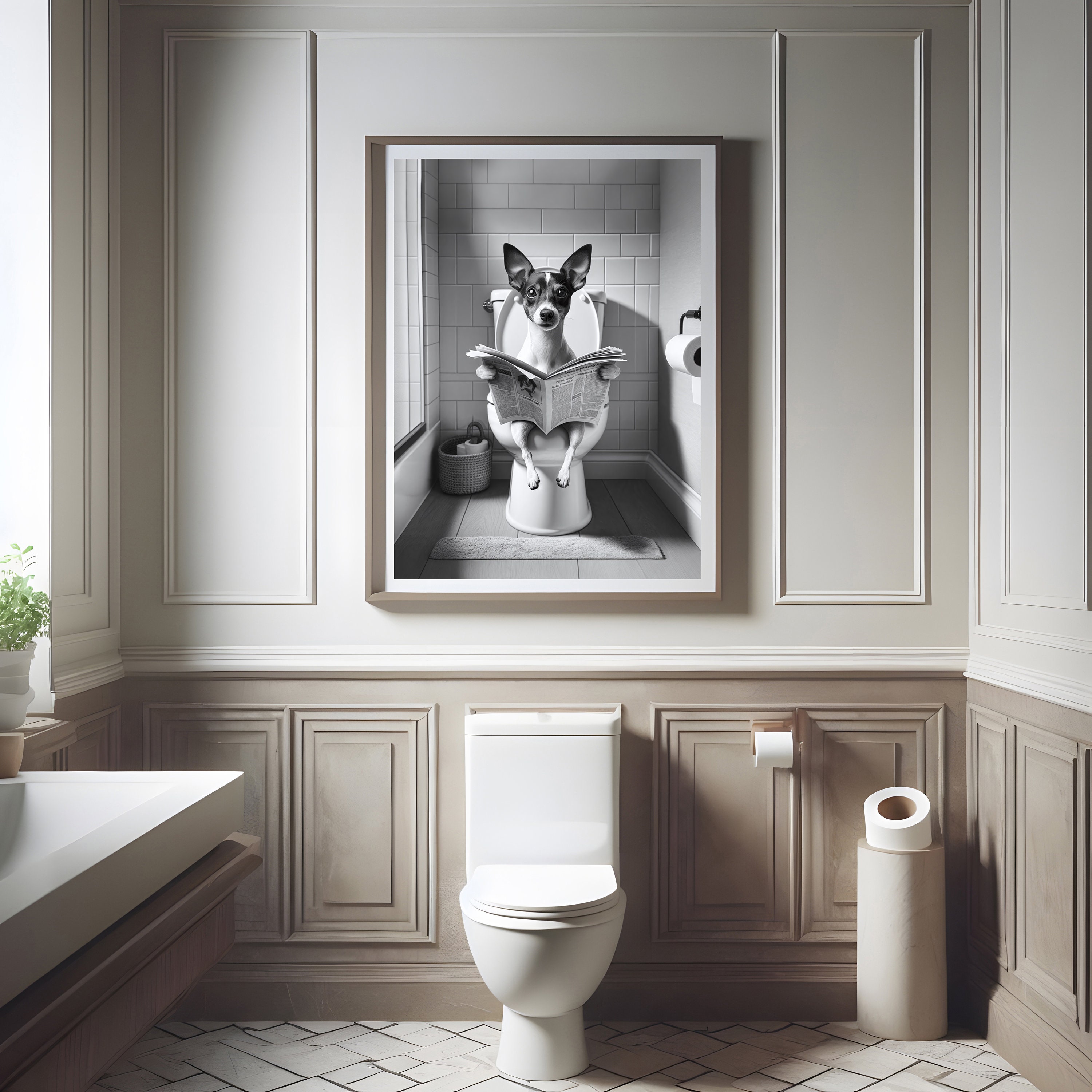 Rat Terrier Wall Art, Funny Bathroom Decor,rat Terrier in Toilet ...