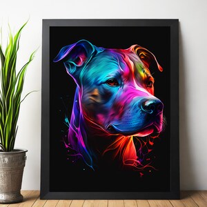 Colourful Neon Pitbull Wall Wall Art | Neon Pitbull Poster | Pitbull ...