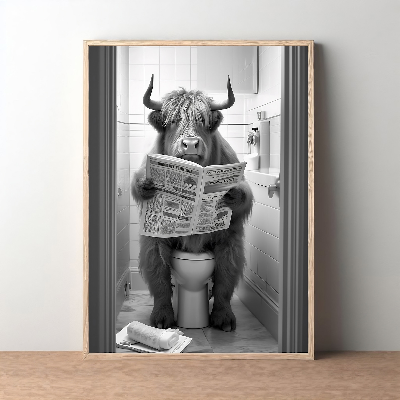 Animals Print, Set of 6, Funny Bathroom Decor, Animals in Toilet, Black ...