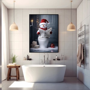 Snowman Art, Funny Bathroom Decor, Snowman in Toilet, Funny Christmas ...