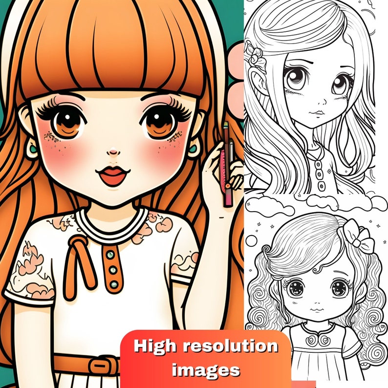 27 Kawaii Girls Coloring Pages Cute Coloring Book Gift for - Etsy