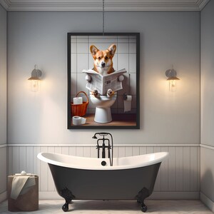 Pembroke Welsh Corgi Art, Funny Bathroom Decor, Dog in Toilet, Animal ...