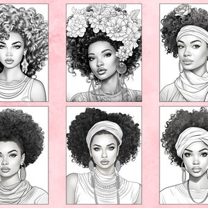 35 Beautiful Black Women Coloring Book, Printable Afro American Woman ...