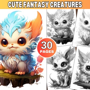 30 Cute Fantasy Creatures Coloring Book, Baby Forest Dragon Fantasy ...