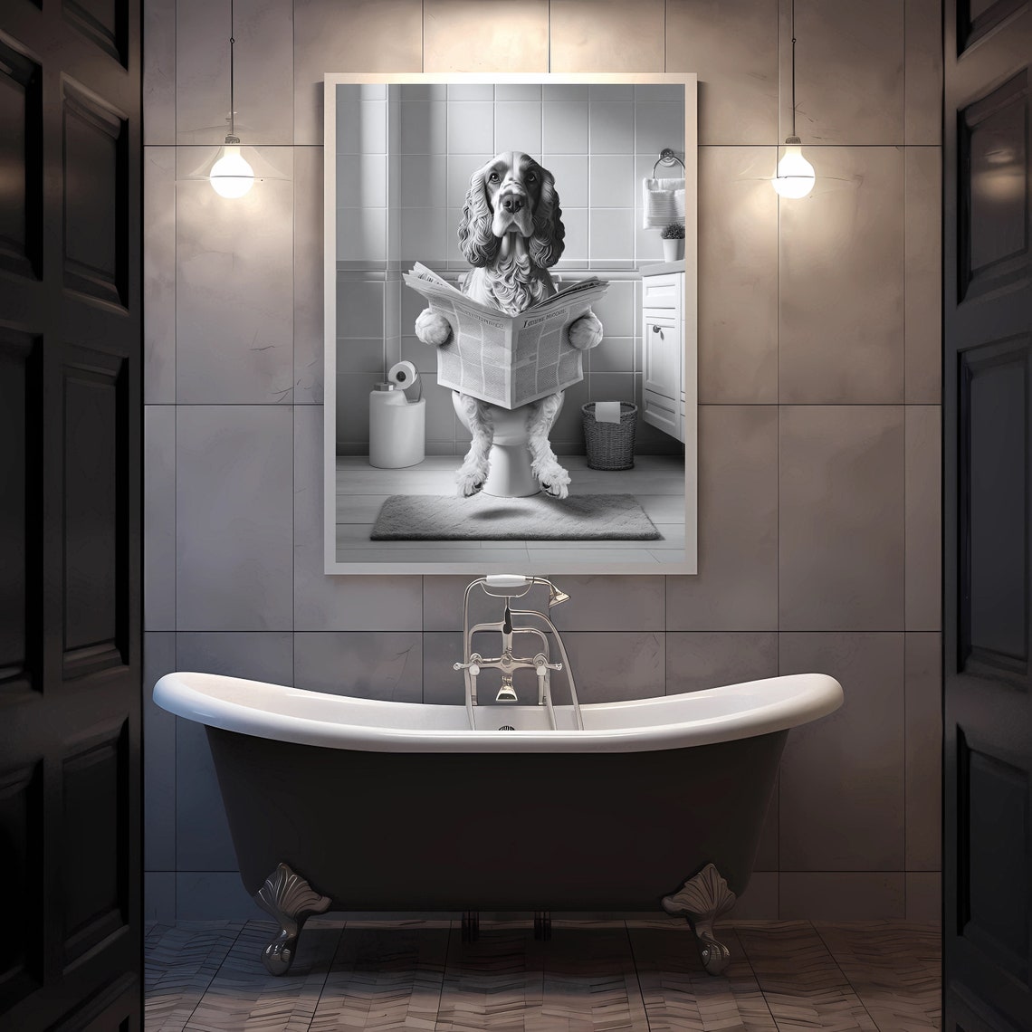Clumber Spaniel Wall Art, Funny Bathroom Decor, Clumber Spaniel in ...