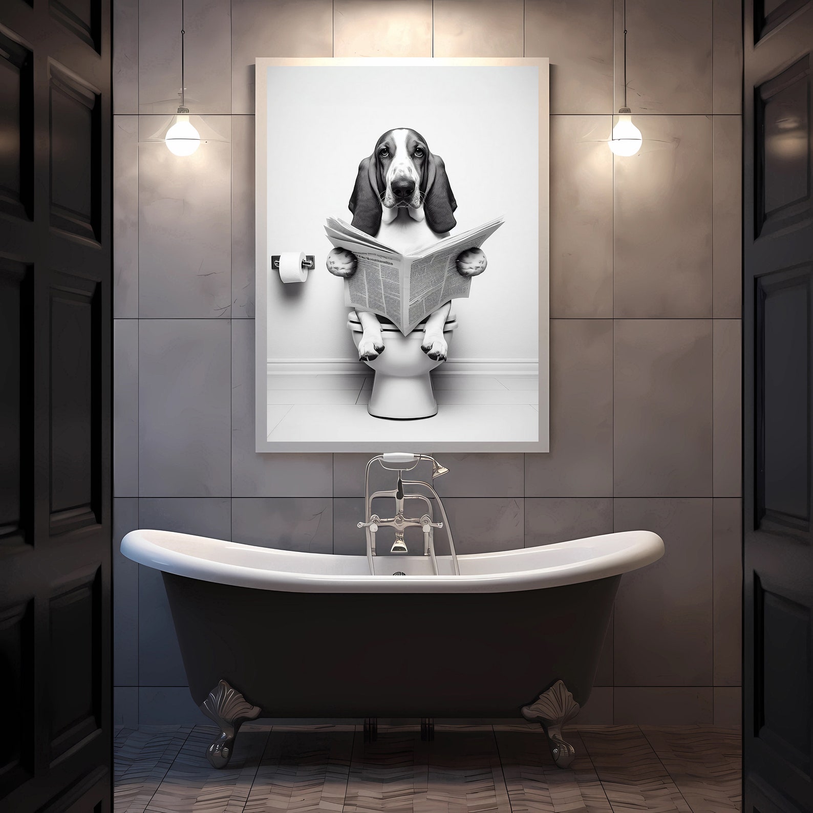 Basset Hound Wall Art, Funny Bathroom Decor, Basset Hound in Toilet ...