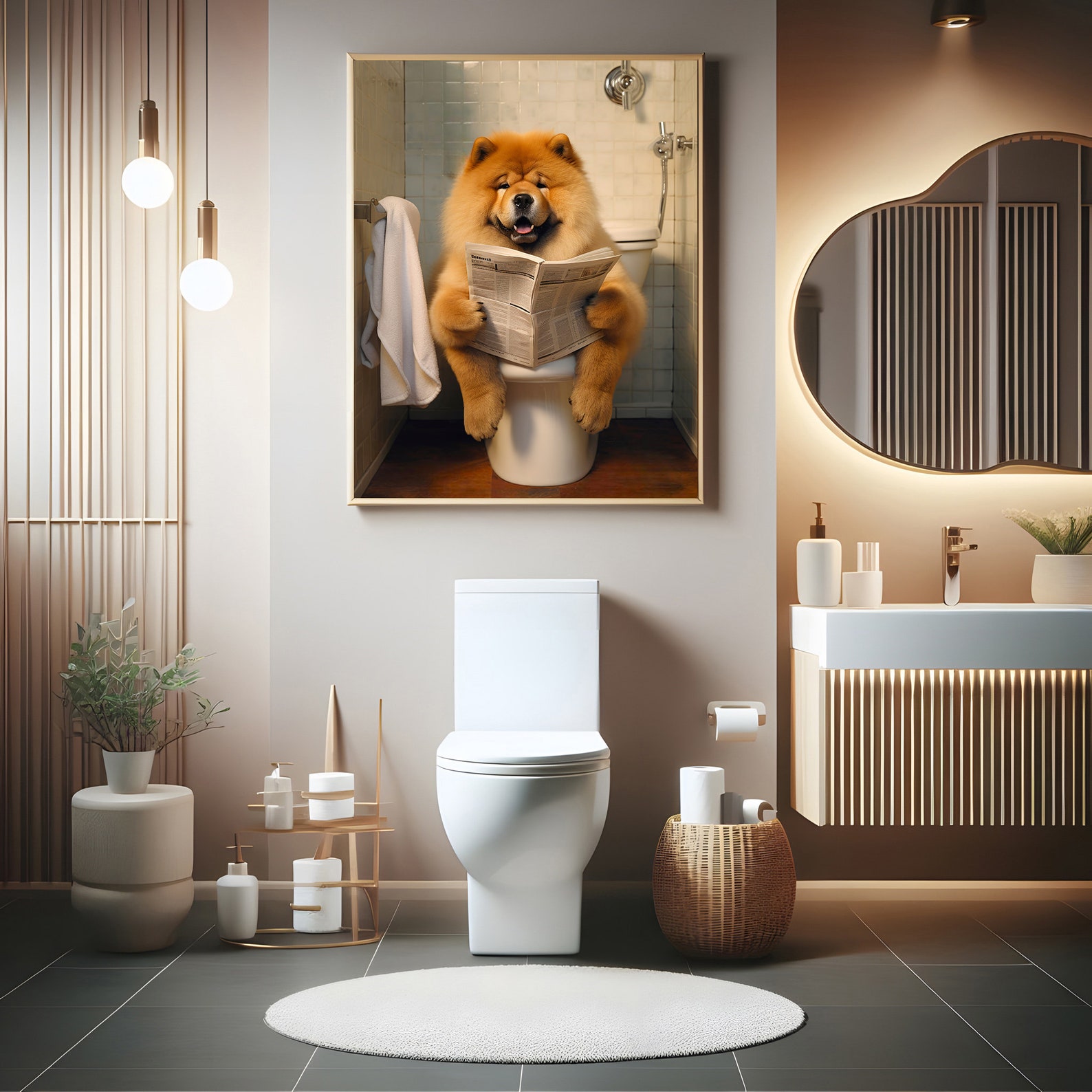 Chow Chow Wall Art, Funny Bathroom Decor, Chow Chow in Toilet, Animal ...