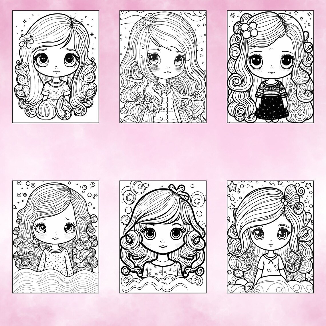 27 Kawaii Girls Coloring Pages Cute Coloring Book Gift for - Etsy