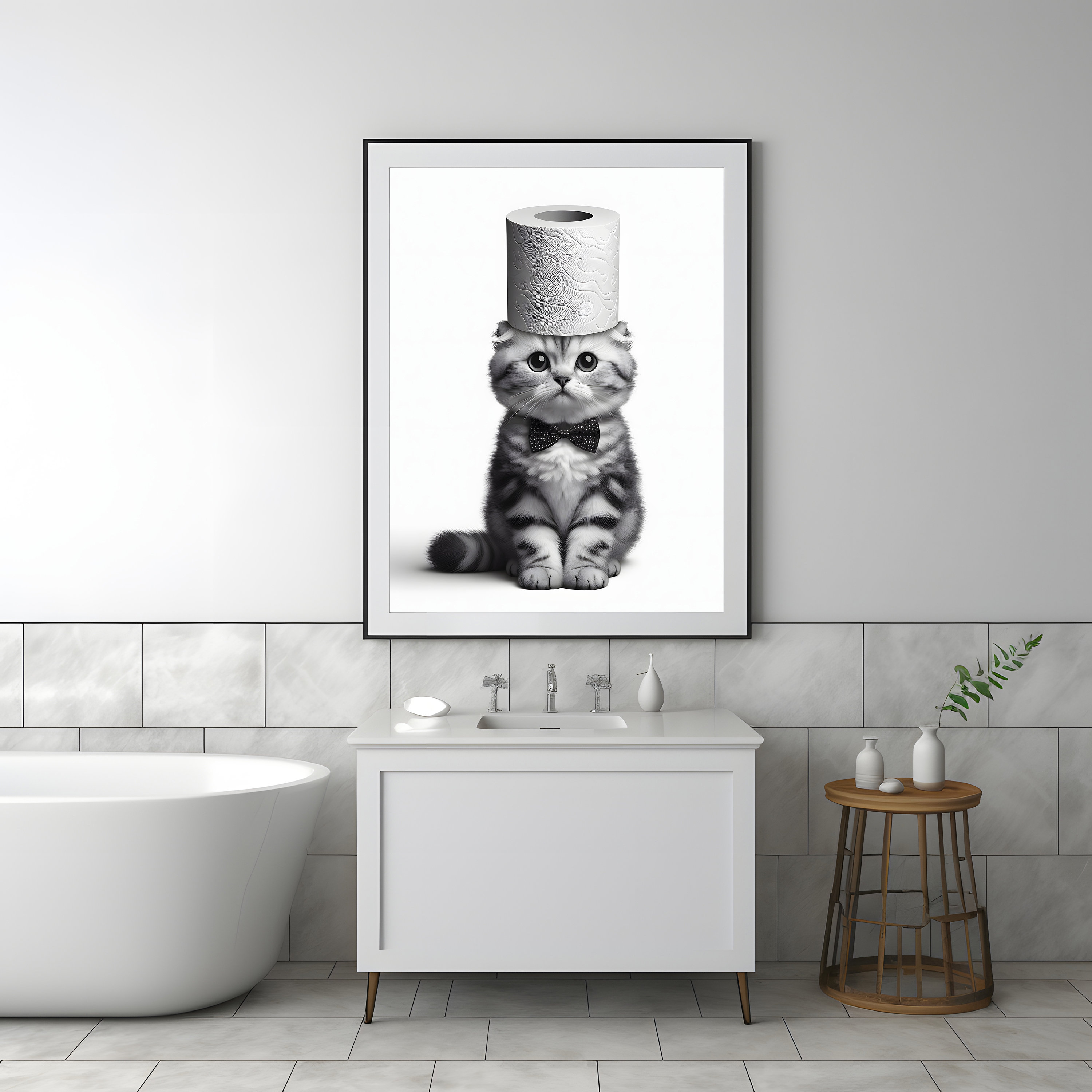American Curl Wall Art, Funny Bathroom Decor, Animal in Toilet, Toilet ...