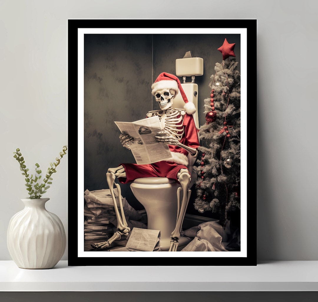 Skeleton Wall Art, Funny Bathroom Decor, Skeleton in Toilet, Funny ...