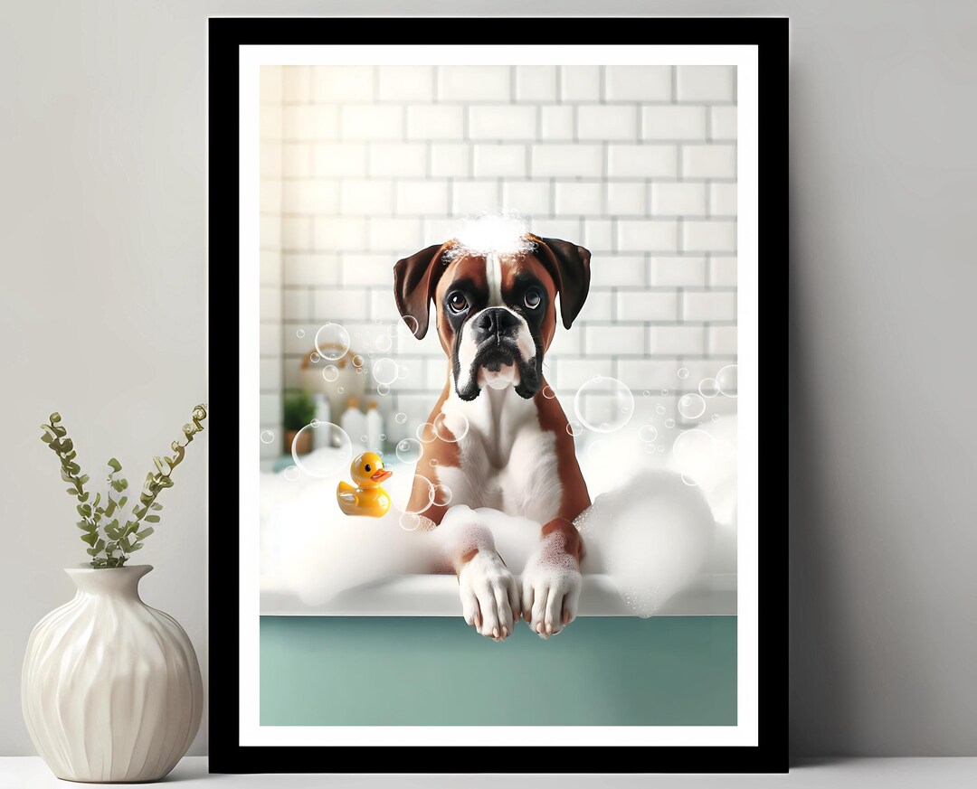 Boxer Wall Art, Funny Bathroom Decor, Pet Portrait, Petshop Art, Dog ...