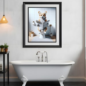 Pembroke Welsh Corgi Wall Art, Funny Bathroom Decor, Corgi in Toilet ...