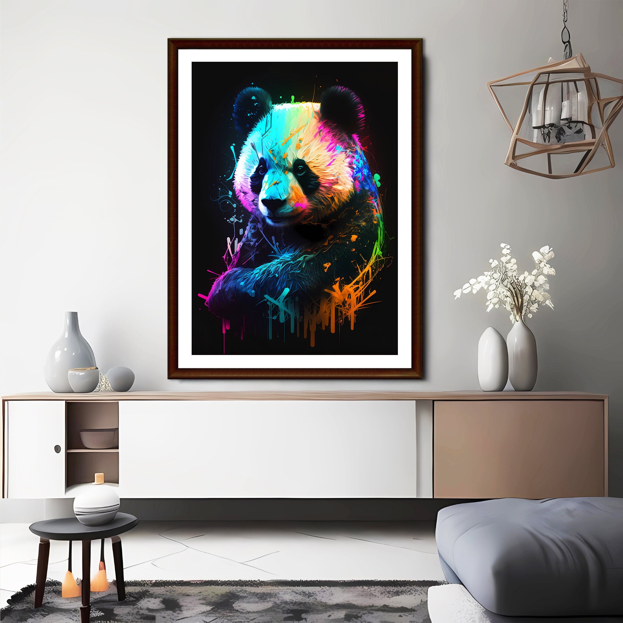 Colourful Panda Wall Wall Art Neon Panda Poster Panda Wall - Etsy