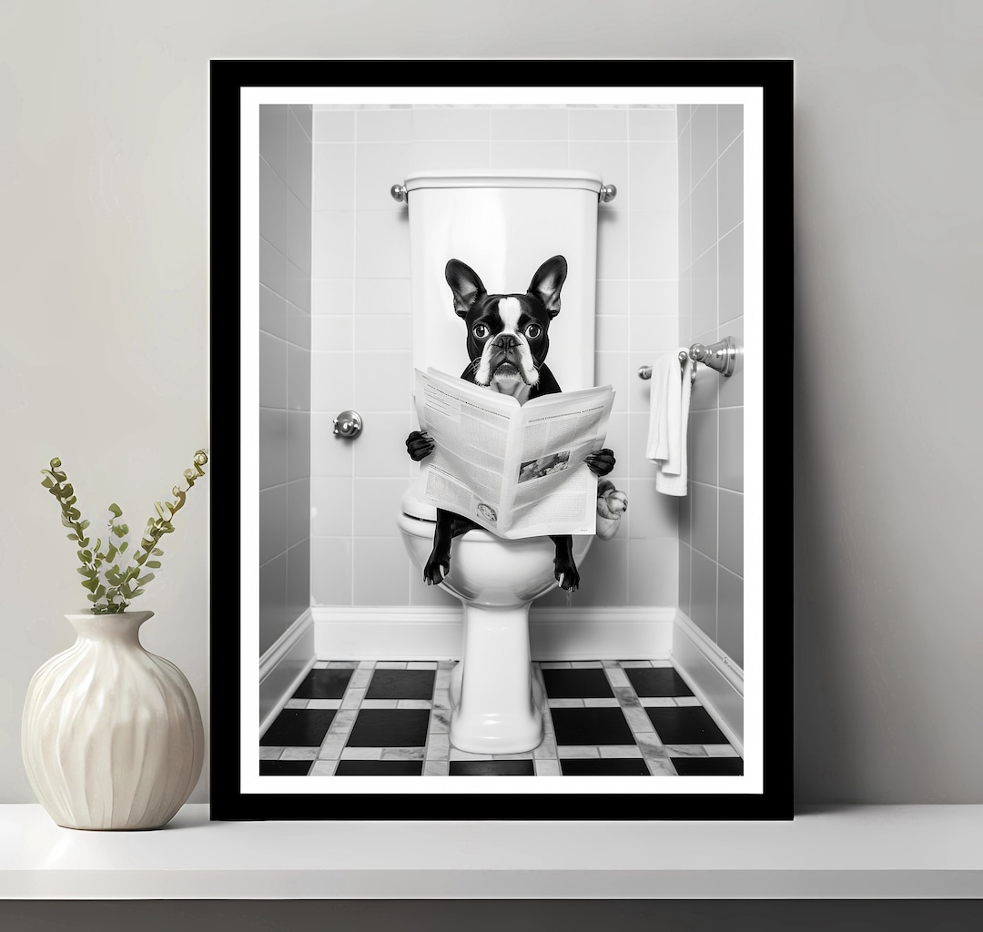 Boston Terrier Wall Art, Funny Bathroom Decor, Animal in Toilet ...