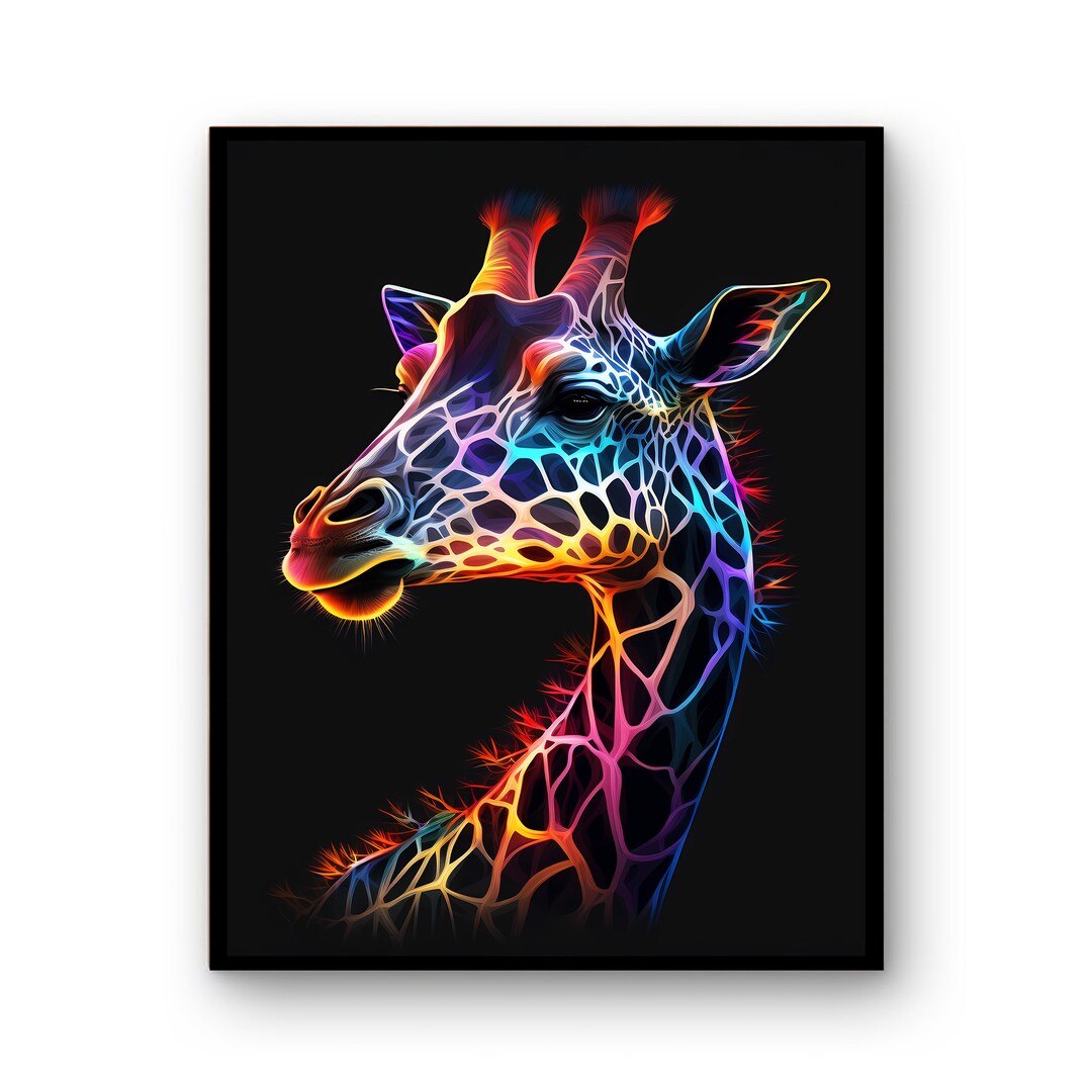 Colourful Neon Giraffe Wall | Wall Art | Giraffe Print | Wild Life Gift ...