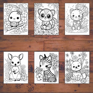 30 Cute Kawaii Animals Coloring Pages, Kids, Adults, Instant Download ...