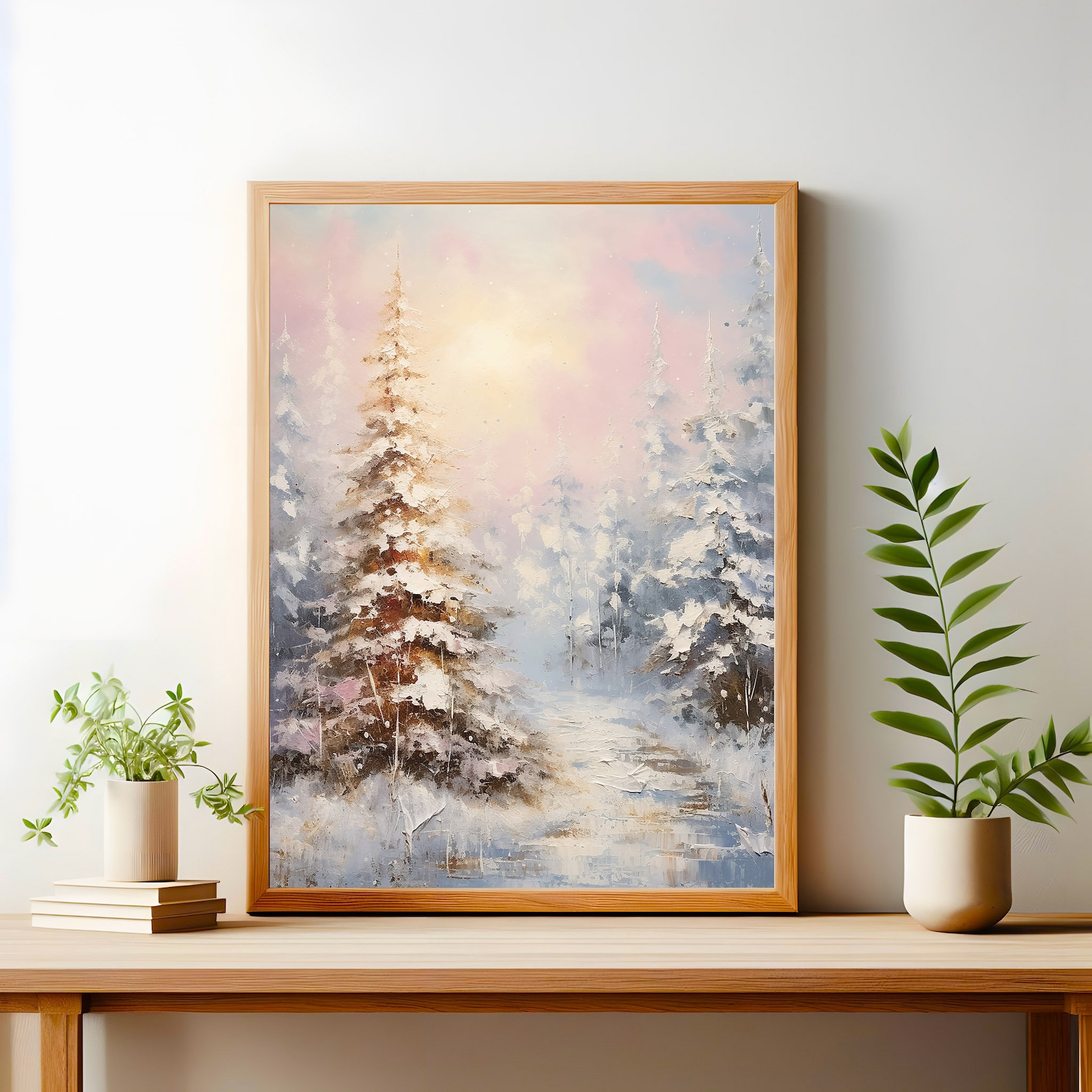 Christmas Snowscape Painting, Holiday Wall Art, Winter Print, Vintage ...