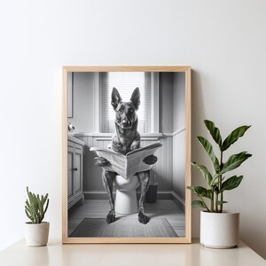 Dutch Shepherd Wall Art, Funny Bathroom Decor, Dutch Shepherd in Toilet ...