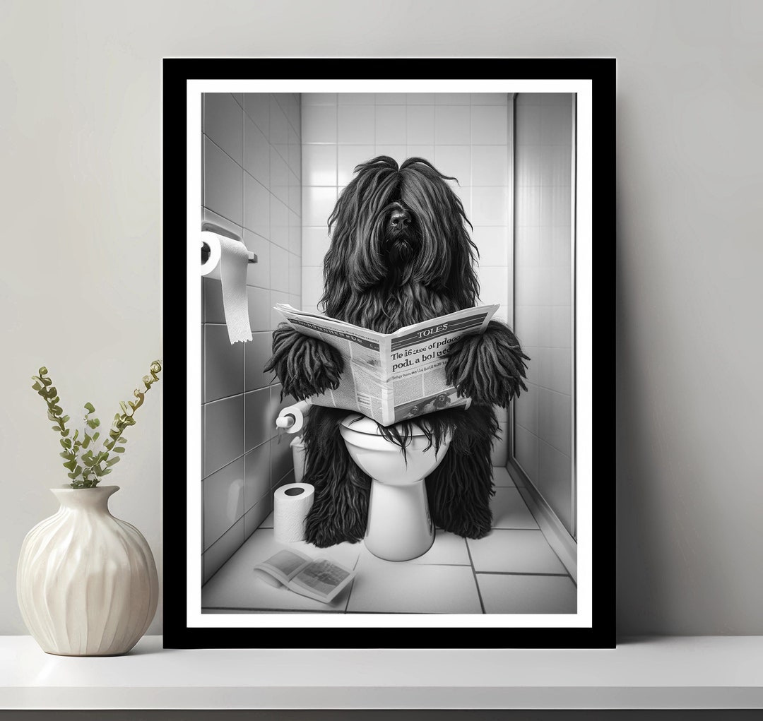 Puli Wall Art, Funny Bathroom Decor, Puli in Toilet, Animal in Toilet ...