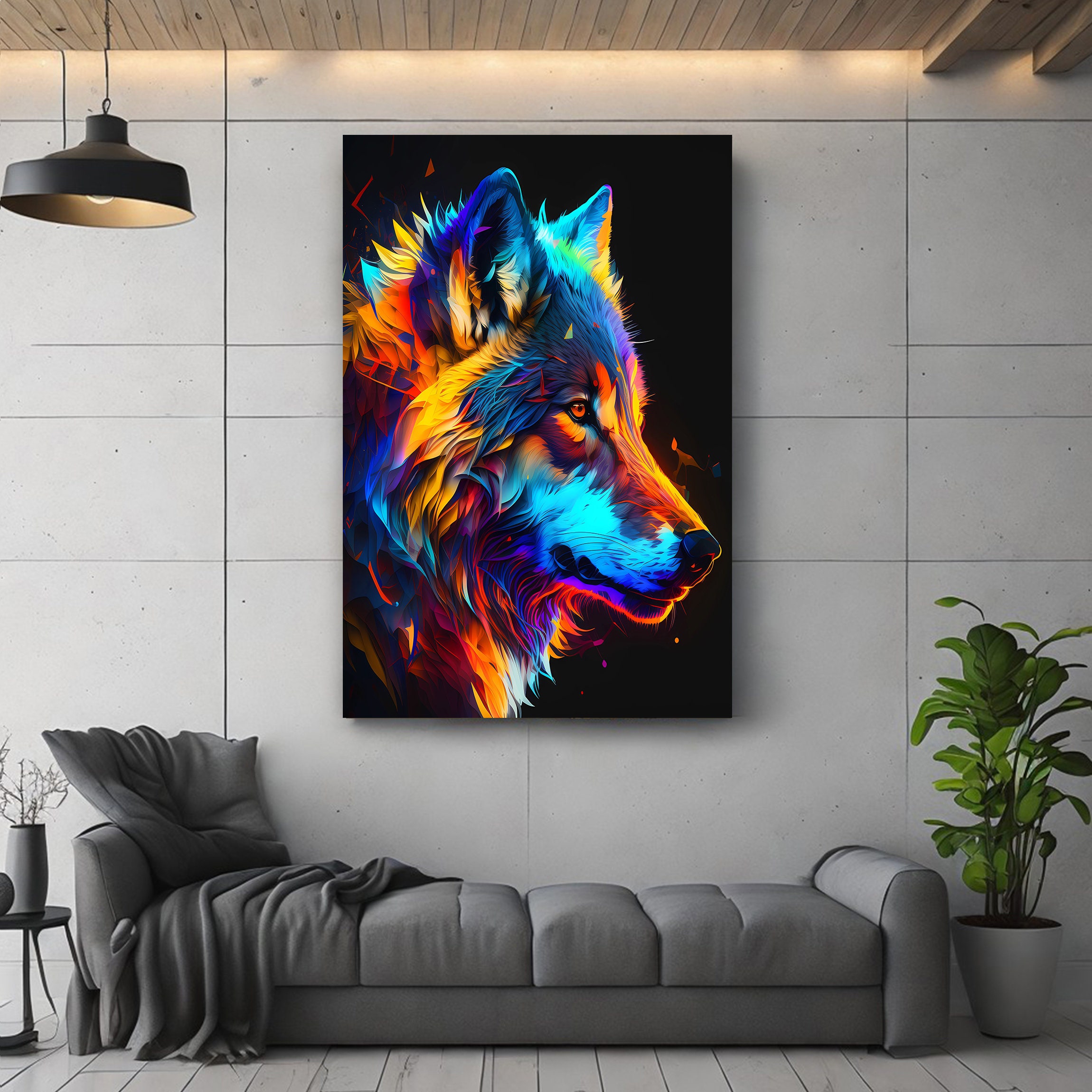 Colourful Neon Wolf Wall Wall Art Neon Wolf Poster Wolf - Etsy