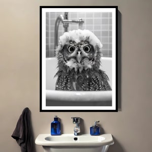 Cute Owl in Tub Printable Wall Art | Owl Photo | Owl Art | Bathroom Art ...